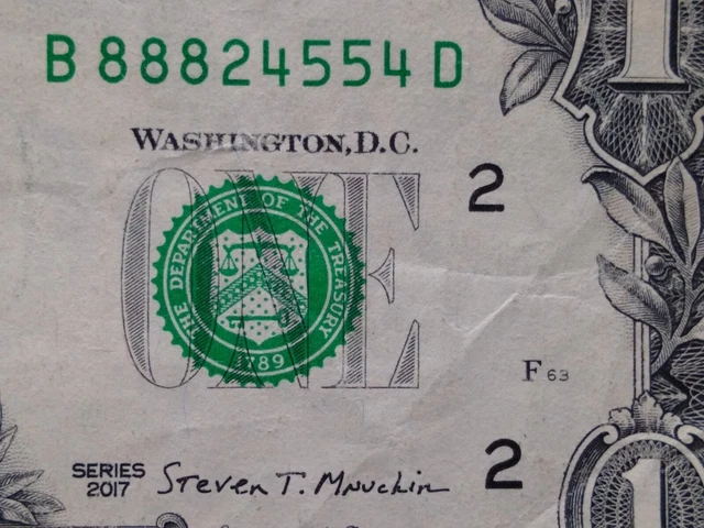 GLADYS VA ZIP Code Note Fancy Serial Number One Dollar Bill B88824554D ...