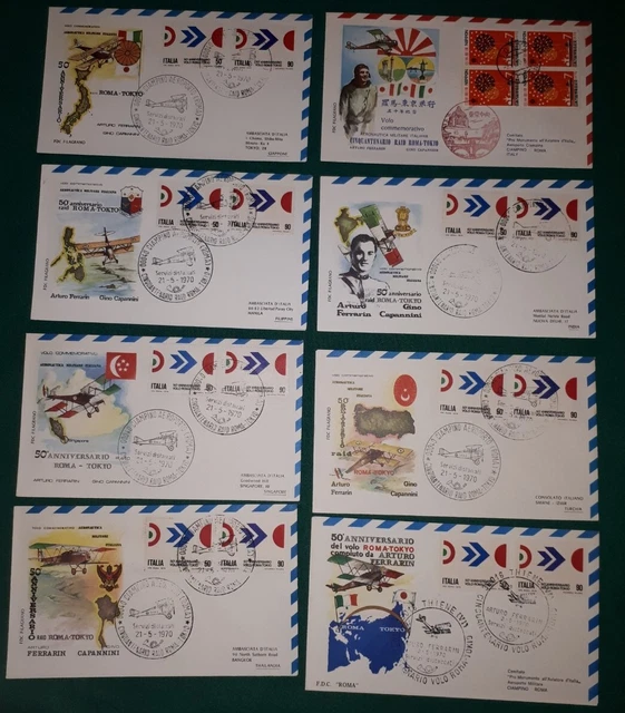 ITALIA 1970 50° Anniversario Raid Roma Tokyo Aeronautica 8 Buste Fdc 8 Cartoline EUR 12,88 ...