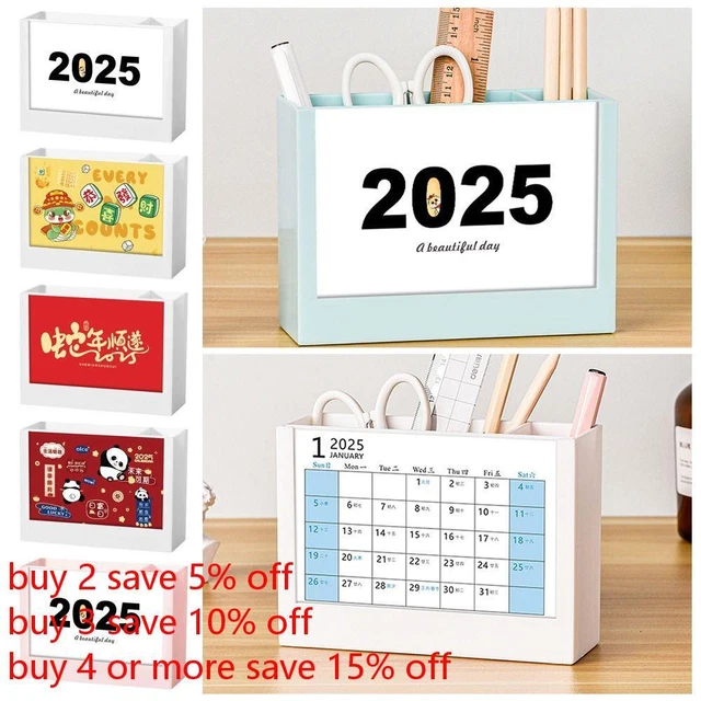MULTI-FUNCTION 2025 CALENDAR Plastic Desk Calendar NEW Pencil Storage ...