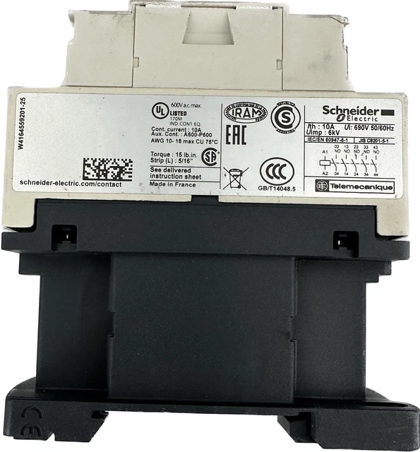 SCHNEIDER ELECTRIC CAD50P7 230V 50/60Hz Auxiliary Contactor $41.29 ...