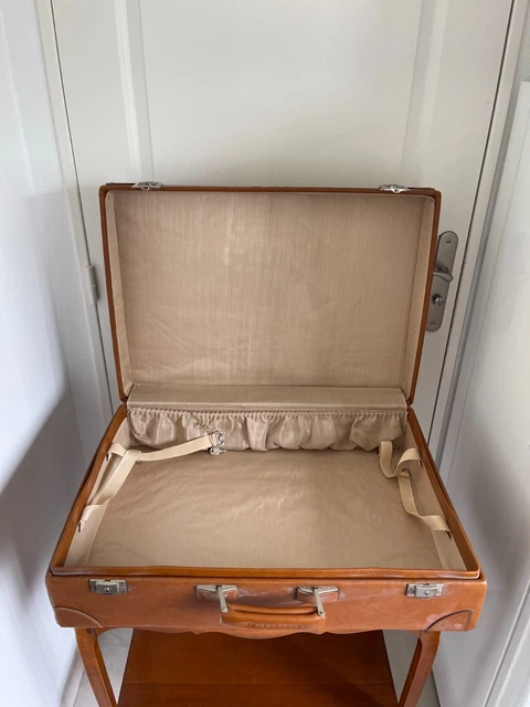 ANCIENNE VALISE MALE Rigide Vintage Cuir Marron ALM 63 x 45 x 19 cm EUR ...