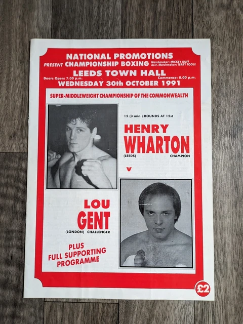WHARTON V GENT Supermiddle Weight Championship Boxing Programme 1991 £8 ...