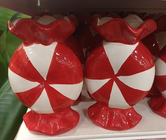 NEW PLAYFUL CERAMIC Candy Cane Sweet Vase - Red Christmas Candy Decor £ ...