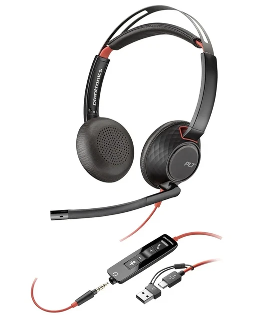 POLY BLACKWIRE 5220 Wired Stereo Headset - USB-C/USB-A/3.5mm, Teams ...