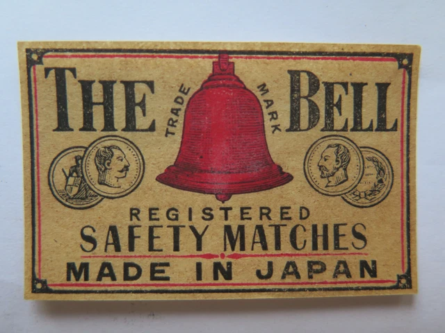 THE BELL SAFETY MATCHES MATCH BOX LABEL c1930 NORMAL SIZE MADE in JAPAN ...
