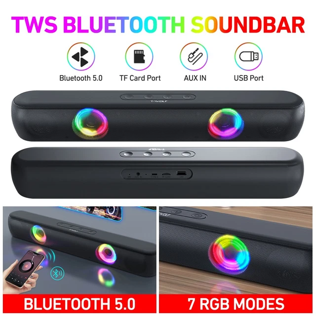 BLUETOOTH GAMING SPEAKER RGB Wireless Sound Bar TV Soundbar Computer ...