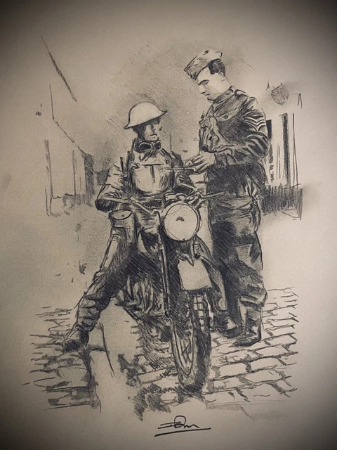 WW2 BRITISH SOLDIERS - Dispatch Rider - Pencil sketch signed by artist ...
