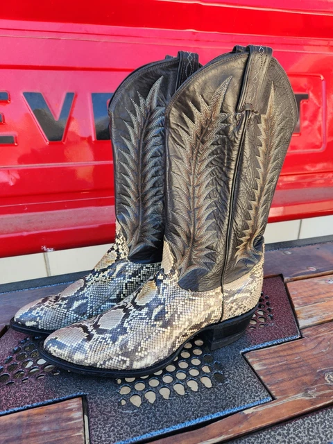VINTAGE TONY LAMA Python Snake Skin Cowboy Boots 10.5D 10.5 D $159.00 ...