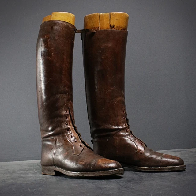 WW1 MILITARY GENTS Brown Leather Field / Riding Boots & Trees - Peal ...