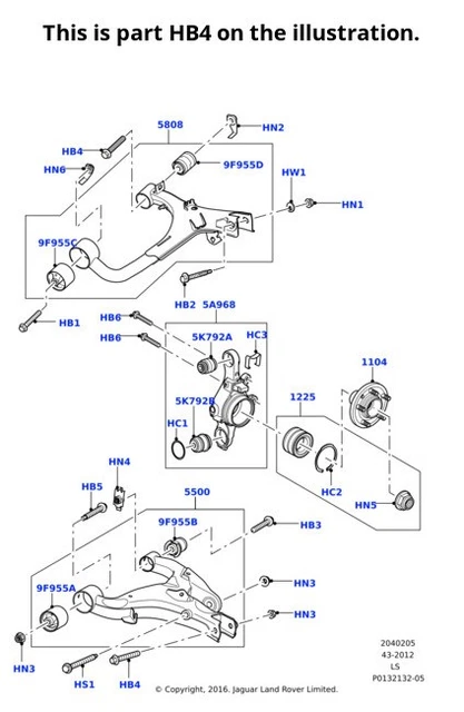 LAND ROVER GENUINE Suspension Control Arm Bolt Upper Lower Replacement ...