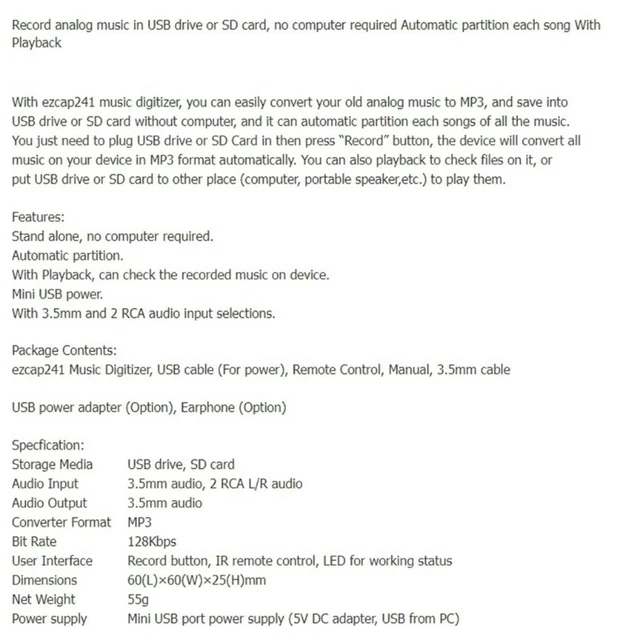 MUSIC DIGITIZER CONVERT Old Analog Music to MP3 Recorder Box Sound ...