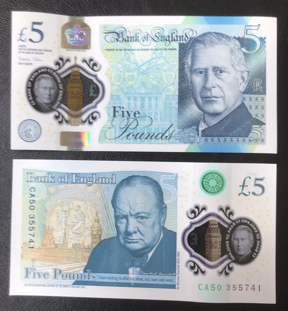 UNC BANK OF England £5 Five Pounds King Charles III NEW 2024 Polymer UK ...