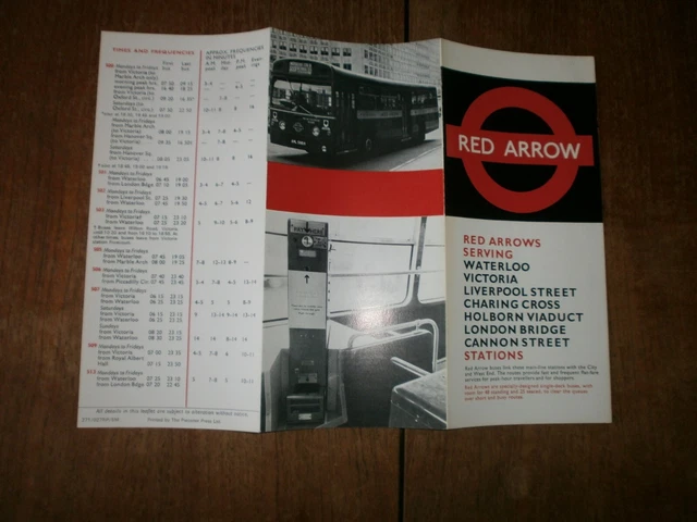 LONDON TRANSPORT TIMETABLE Leaflet & Route Map-Red Arrow Services 1971 ...