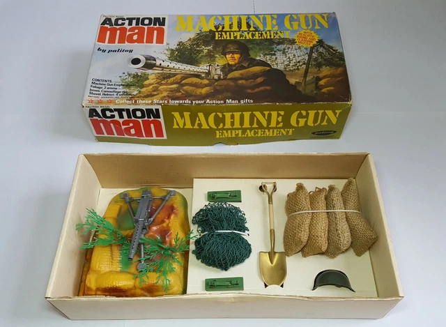 VINTAGE ACTION MAN Palitoy Machine Gun Emplacement. BOX HAS STARS ...