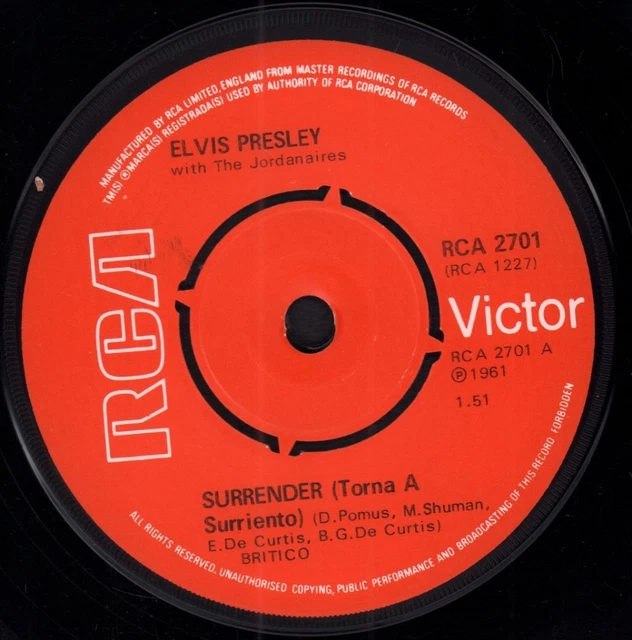 ELVIS PRESLEY SURRENDER 7" vinyle UK Rca 1977 4 broches réédition dans ...