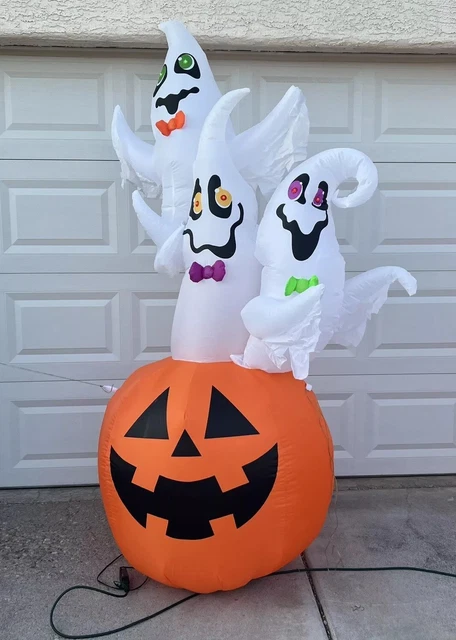 7 FEET TALL Airblown Inflatable Ghost Trio Sign Halloween Yard ...