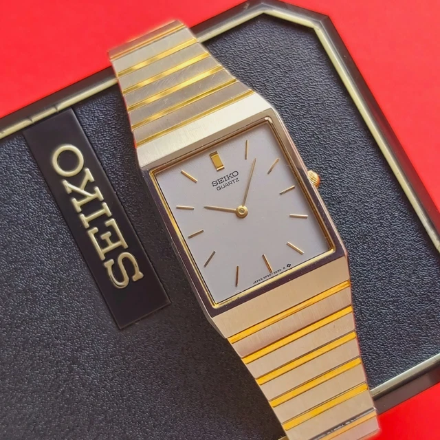 SEIKO QUARTZ WATCH 1987 Tank style case with Box two tone 5P30-5C99 ...