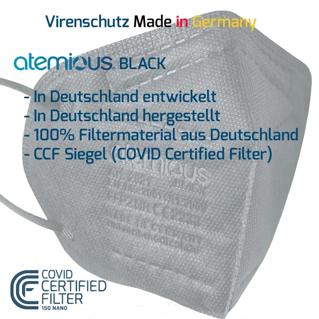 100X ATEMIOUS PRO 2 BLACK FFP2 Maske schwarz EN 149:2001+A1:2009 CE 2233 EUR 99,00 - PicClick DE