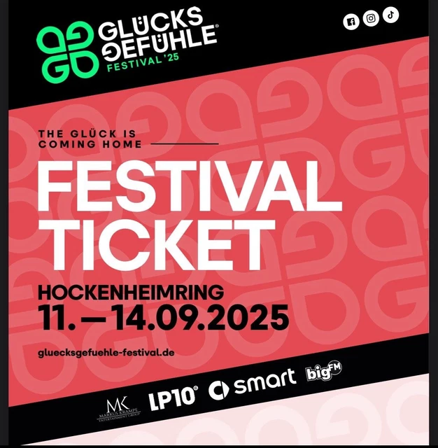 TAGESTICKET GLÜCKSGEFÜHLE FESTIVAL 2025 - Samstag - EUR 105,00 - PicClick DE