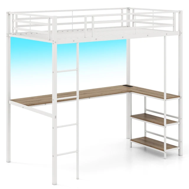 COSTWAY LOFT BED Single Platform Bed Metal High Sleeper Bed-White £219. ...