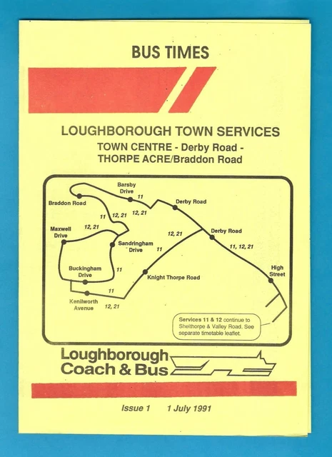 TIMETABLE ~ LOUGHBOROUGH Coach & Bus - Town Services 11 etc: Thorpe ...