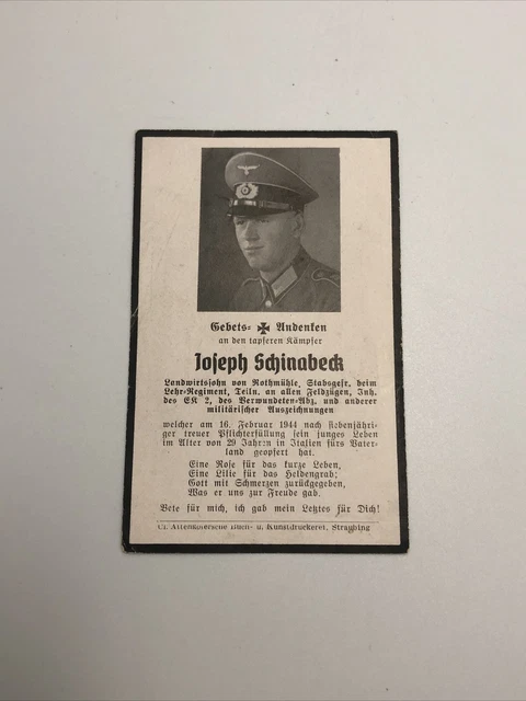 WW2 GERMAN DEATH Card Army Lehr Regiment KIA 16/02/1944 Italy £9.00 ...