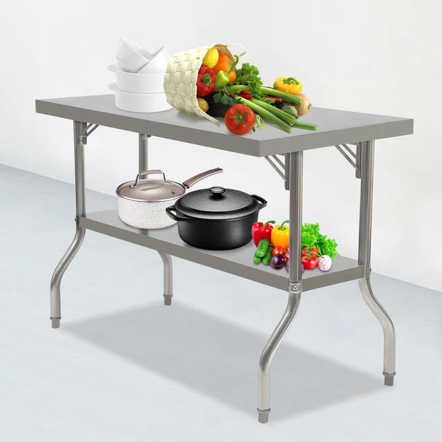 COMMERCIAL STAINLESS STEEL Worktable Workstation Folding Kitchen Food ...