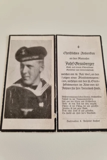STERBEBILD MATROSE KOCH Schnellboot 2.WK Kriegsmarine 1941 EUR 1,00 ...