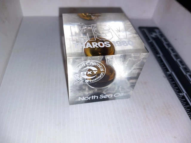 NORTH SEA OIL Paperweight, 1980 Oil from MSV Tharos Field in 2" cube ...