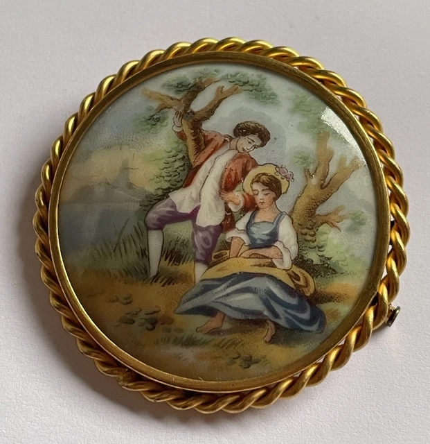 BROCHE ANCIENNE EMAUX Limoges France Antique Enameled EUR 15,00 ...