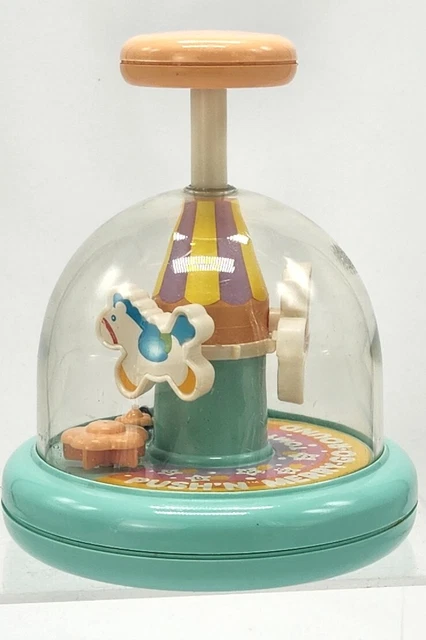 VINTAGE TOMY PUSH N’ Merry Go Round Carousel Toy Spinning Ponnies Bell ...
