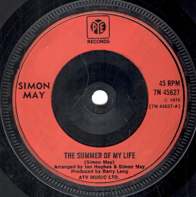 SIMON MAY SUMMER of My Life 7" vinyl UK Pye 1976 plastic label design ...