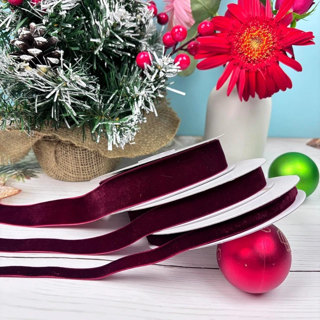 3 ROLLS VINTAGE Burgundy Christmas Velvet Ribbon for Gift Wrapping ...
