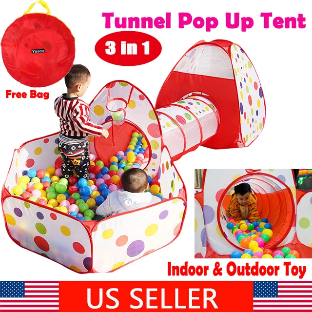3 IN 1 Indoor Outdoor Kids Tunnel Pop Up Game Play Toys Tent Ocean Ball ...