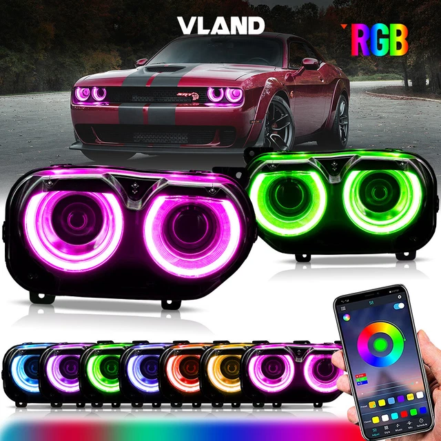 VLAND RGB LED Projector Headlights For Dodge Challenger 2015-2022 Front ...