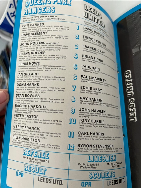 QUEENS PARK RANGERS V Leeds United 30/12/78 1978 Match Programme £1.99 ...