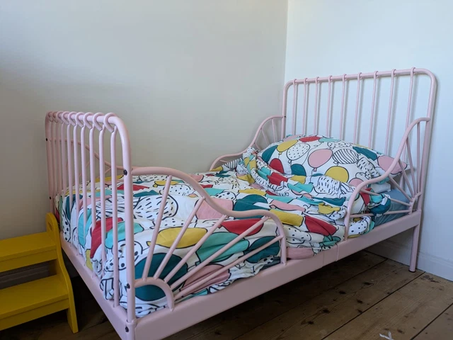 IKEA MINNEN PINK Extendable Bed | Metal Bed with Wooden Slats ...