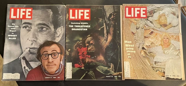 3 VINTAGE LIFE Magazines 1969 Covers With Mae West, Orangutans and ...