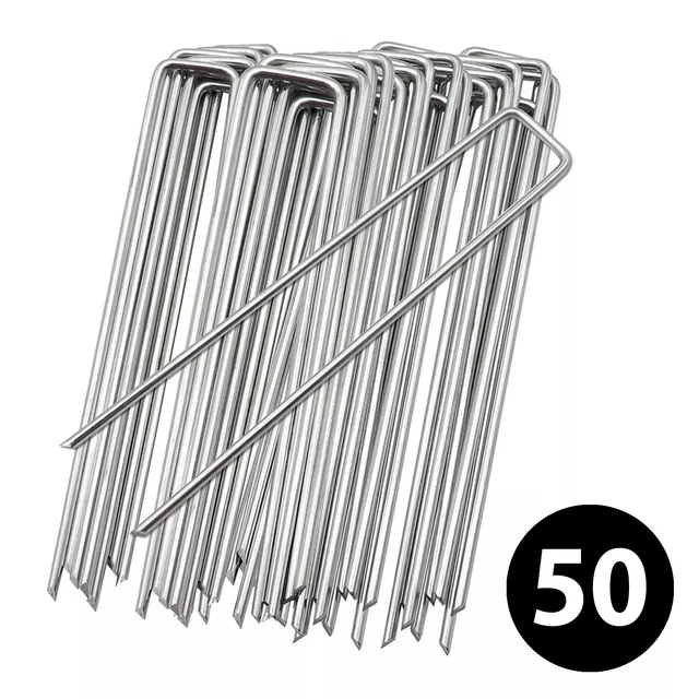 HEAVY DUTY GALVANISED Steel U shaped 50 Pcs Weed Mat Pins Garden ...