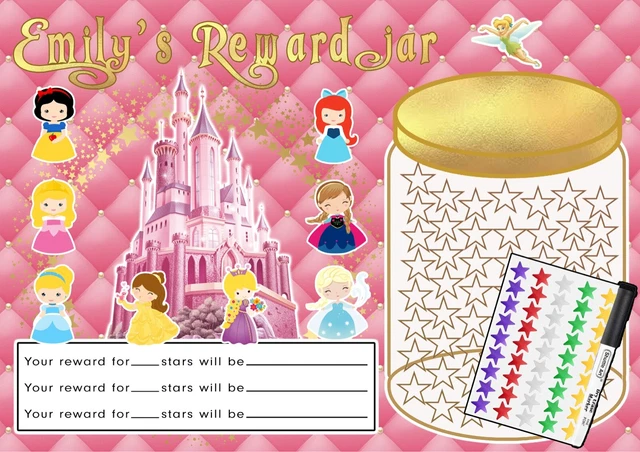 PRINCESS CHART / behaviour chart / star chart jar with Stickers and pen ...