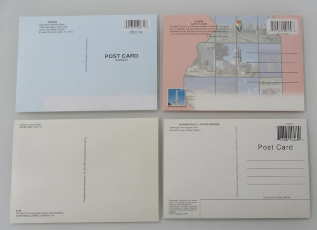 4 X POSTCARD America USA World Map Map Illinois, Indiana, Niagara Falls ...