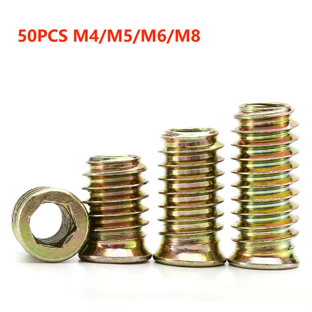 50PCS M4/M5/M6/M8 THREADED Hex Drive Insert Fixing Type Wood Screw ...