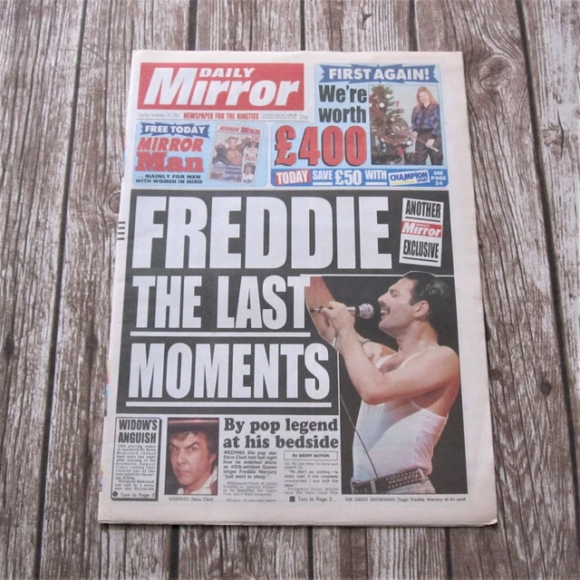 QUEEN : FREDDIE Mercury Death 'Daily Mirror' UK Newspaper 26th November ...