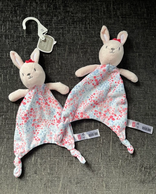 NUTMEG MORRISONS PINK Floral Bunny Rabbit Comforter Soft Toy X2 BNWT ...