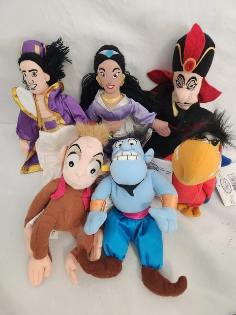 ALADDIN JAFAR, GENIE, Jasmine, Iago, Abu Disney Store Plush Beans Vtg ...