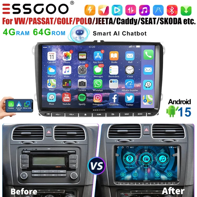 9& ANDROID 15 CarPlay For VW GOLF MK5 MK6 ChatGpt AI Car Stereo Head ...