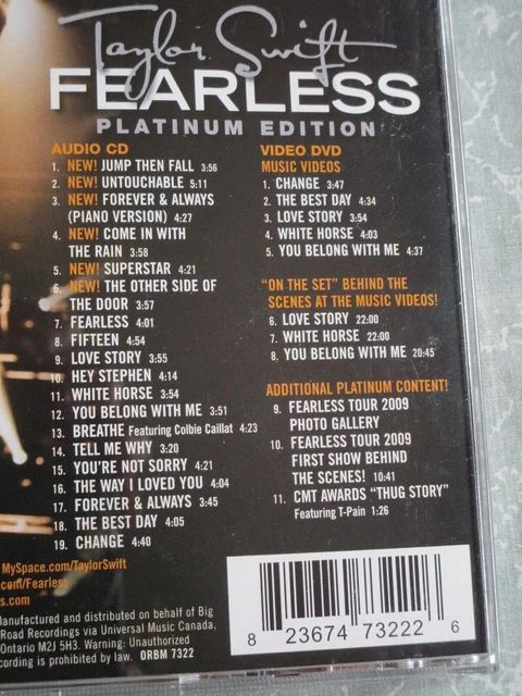 TAYLOR SWIFT FEARLESS Platinum Edition CD and DVD - 2 Discs MINT ...