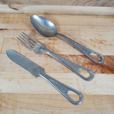 VINTAGE US MILITARY Mess Kit Spoon Fork Knife UCCO Utica Cut Co Cutlery ...