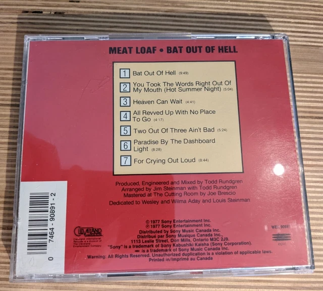 MEAT LOAF - Bat Out Of Hell - Rare Canadian CD Pressing Picture Disc ...