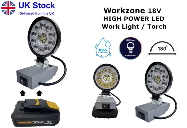 WORKZONE CORDLESS HIGH POWER LED Work Area Light Torch for Workzone 18V ...